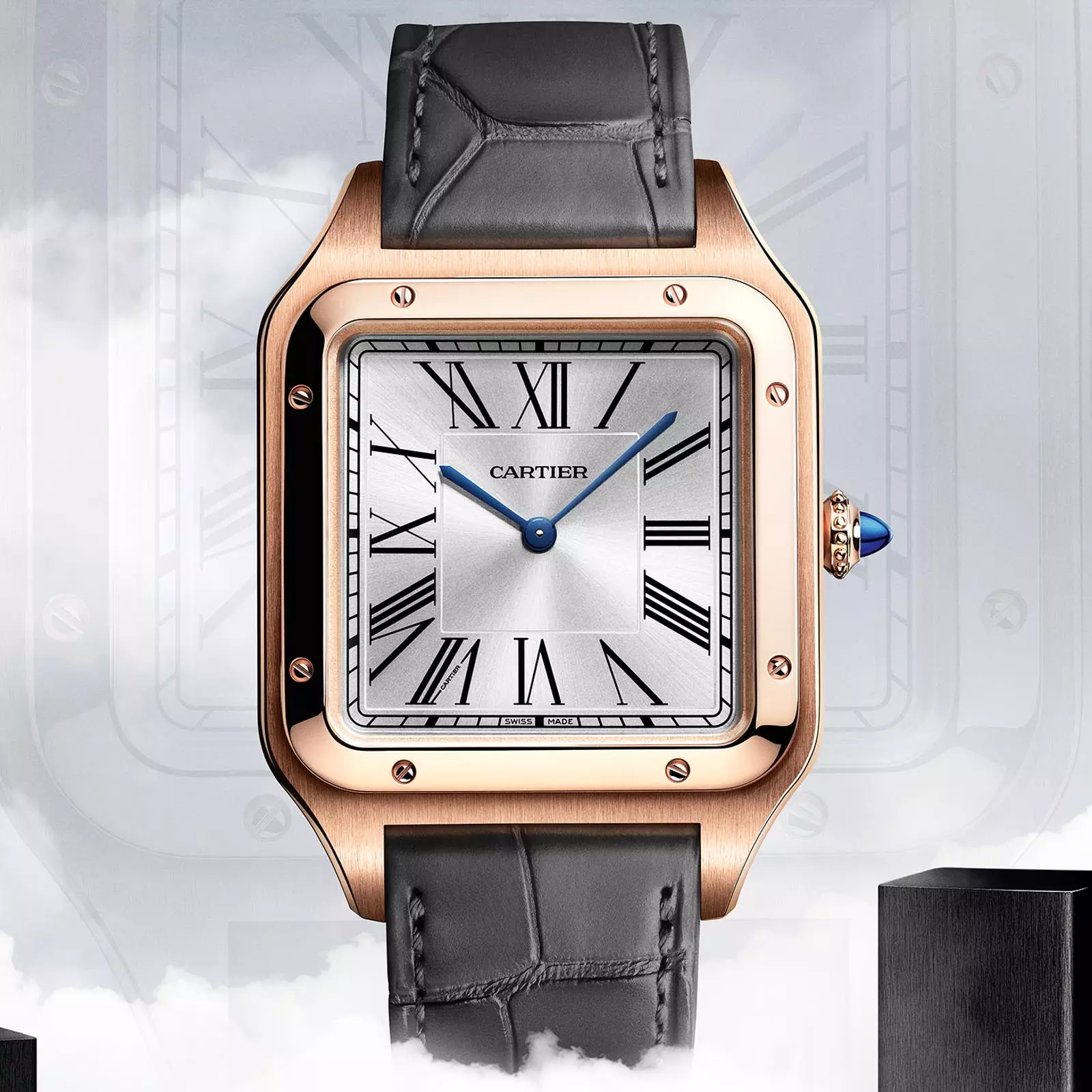 Cartier Santos-Dumont XL Watch-Wind Hand-Wind Ji bo 2020 Naha Her weha Ji Steel 18413_2