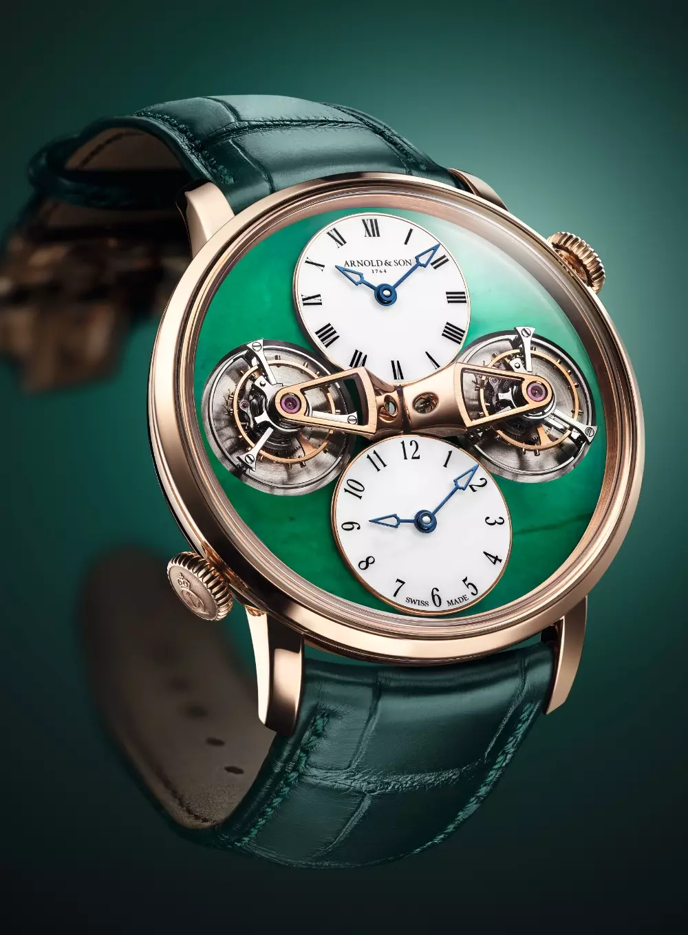 Arnold & Umuhungu Double Tourbillon Reba hamwe na Brilliant Green Jade Dial 2939_2