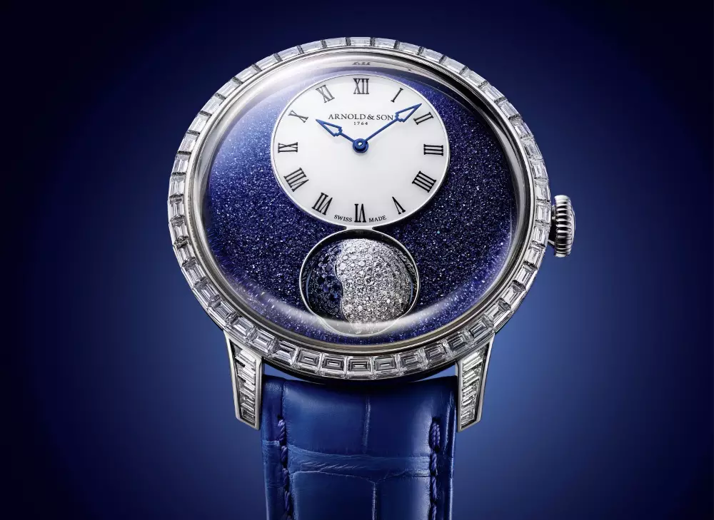 Arnold & Son se Luna Magna Ultimate 1 beskik oor 'n 3D-maan vol diamante en saffiere