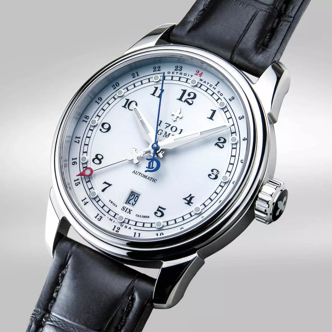 דעטראָיט-וואַך-פֿירמע-1701-Pontchartrain-Blue-GMT-Dual-Timezone-Watch