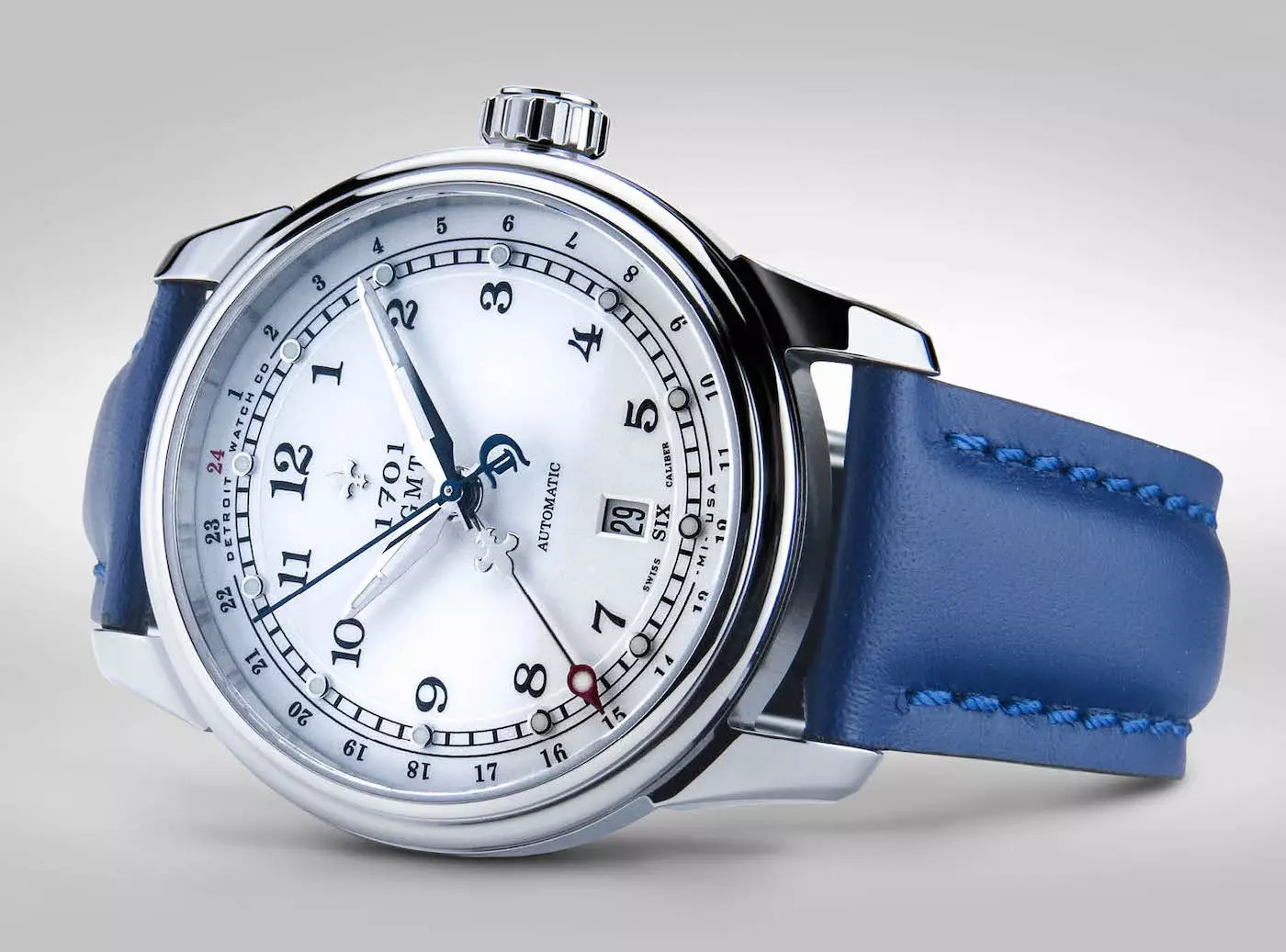 דעטראָיט-וואַך-פֿירמע-1701-Pontchartrain-Blue-GMT-Dual-Timezone-Watch