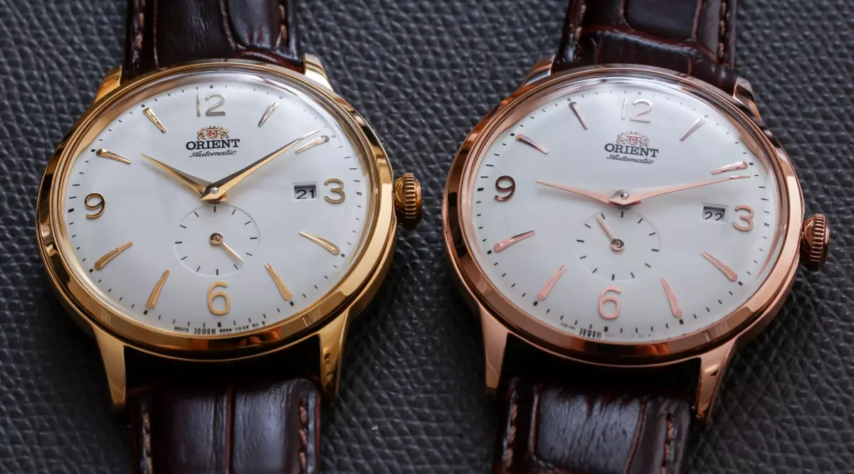 Orient Bambino Small Seconds aukso atspalvių modeliai