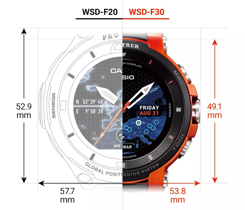 Casio Protrek Smart WSD-F30 horloge heeft nu meer draagbaar formaat en verbeterde levensduur van de batterij 3475_9