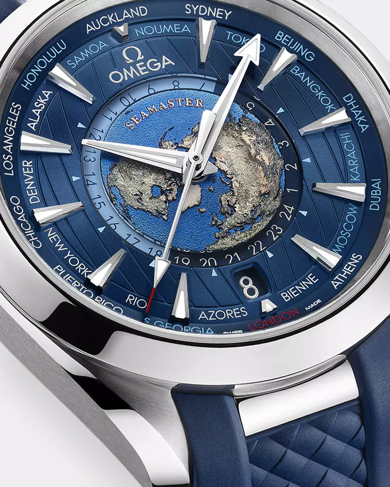 Omega Seamaster Aqua Terra Worldtimer garaaca birta aan lahayn