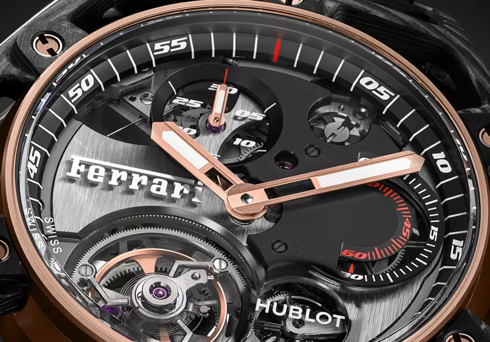 Hublot Techframe Ferrari 70 Years Tourbillon Chronograph Watch in PEEK Carbon & King Gold 44182_2