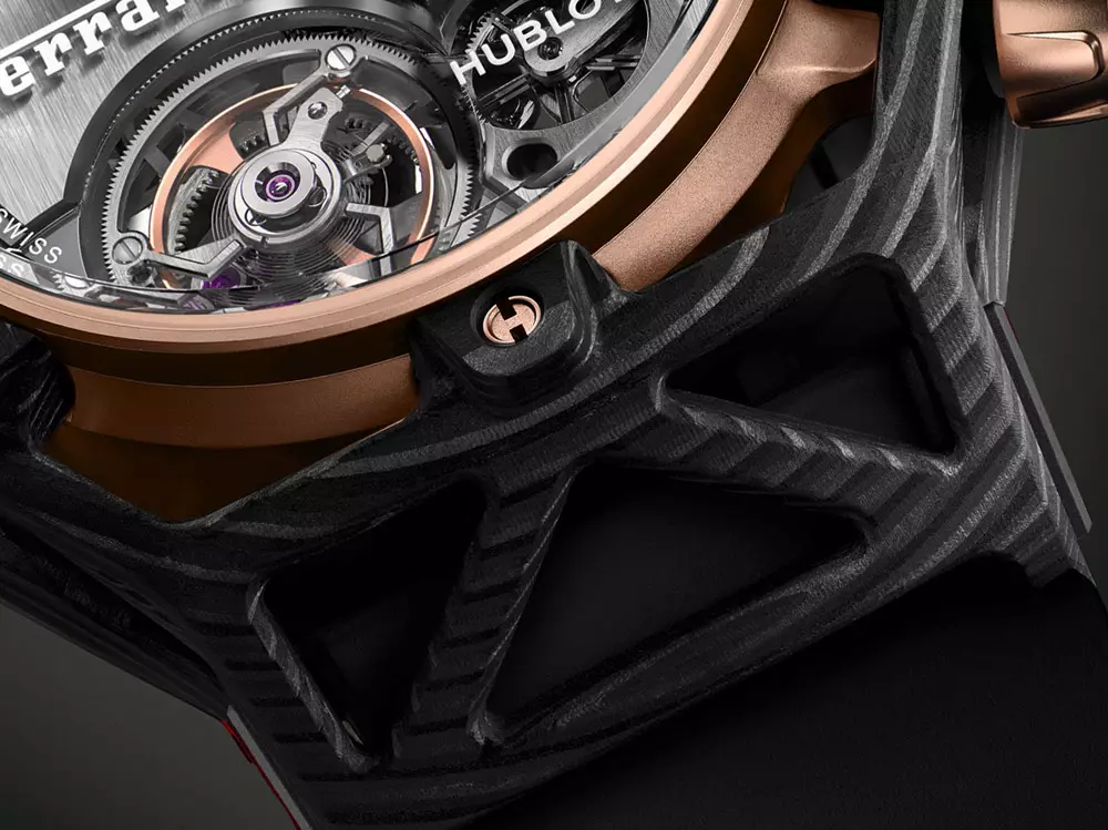 Hublot Techframe Ferrari 70 Years Tourbillon Chronograph Watch in PEEK Carbon & King Gold 44182_3