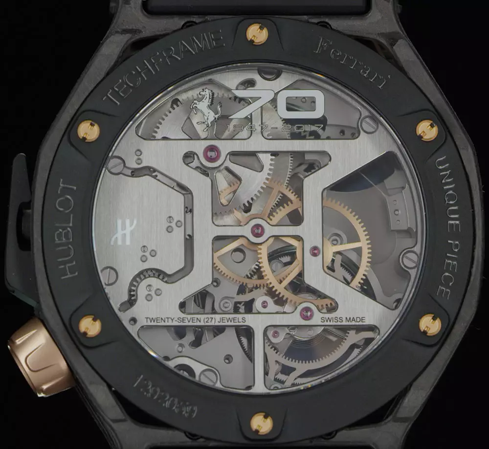 Hublot Techframe Ferrari 70 Years Tourbillon Chronograph Watch in PEEK Carbon & King Gold 44182_4