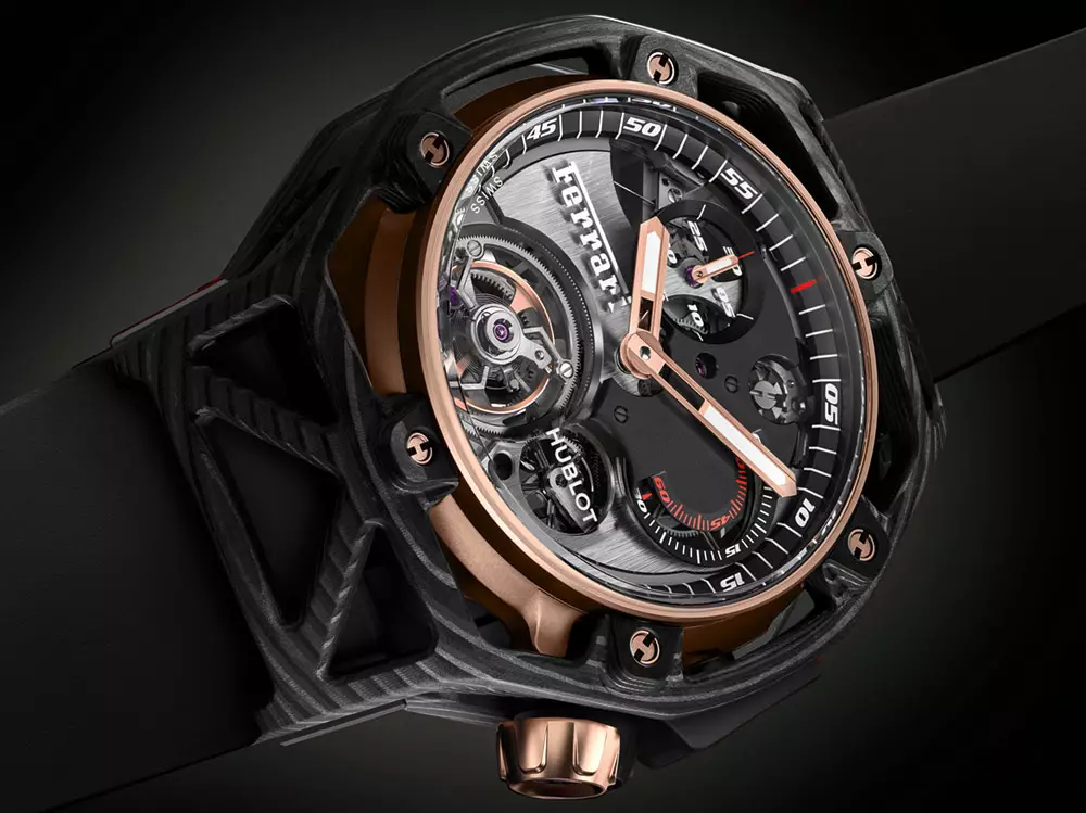 Hublot Techframe Ferrari 70 کاله Tourbillon Chronograph Watch in PEEK Carbon & King Gold 44182_7