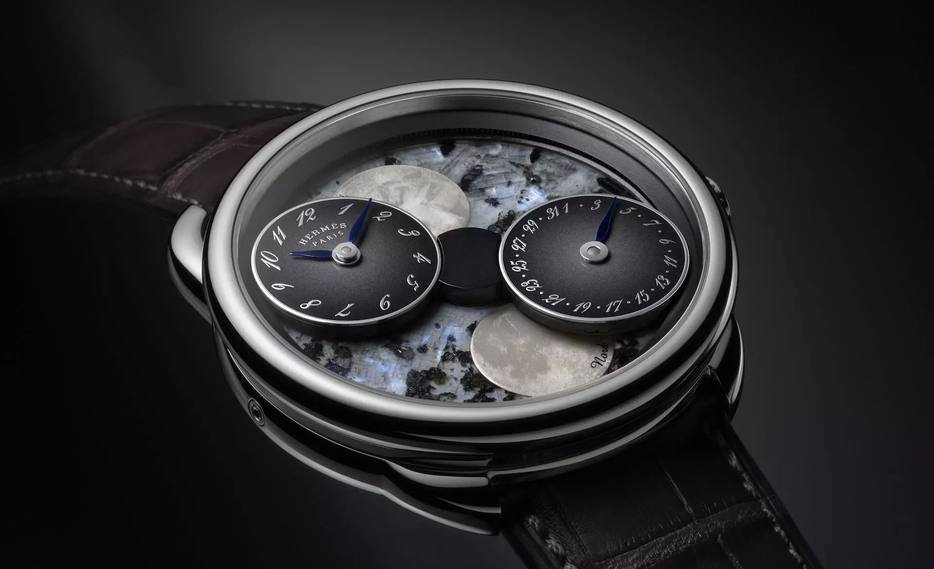 Hermѐs Arceau L'heure De La Lune Watch Ing Meteorit Anyar, Lapis, Lan Telpon Mutiara Biru 4803_1