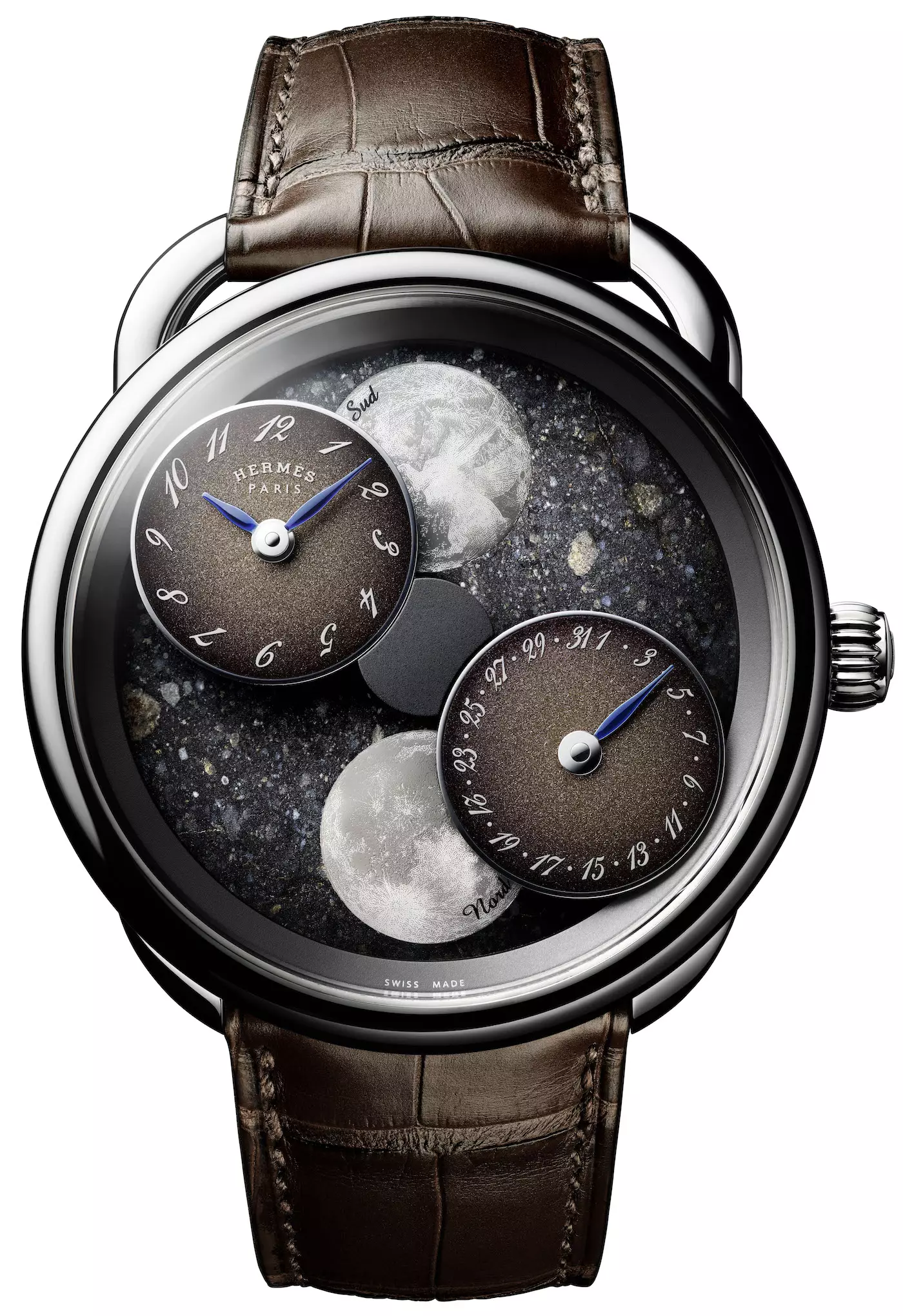 Hermѐs Arceau L'heure De La Lune Watch Ing Meteorit Anyar, Lapis, Lan Telpon Mutiara Biru 4803_2