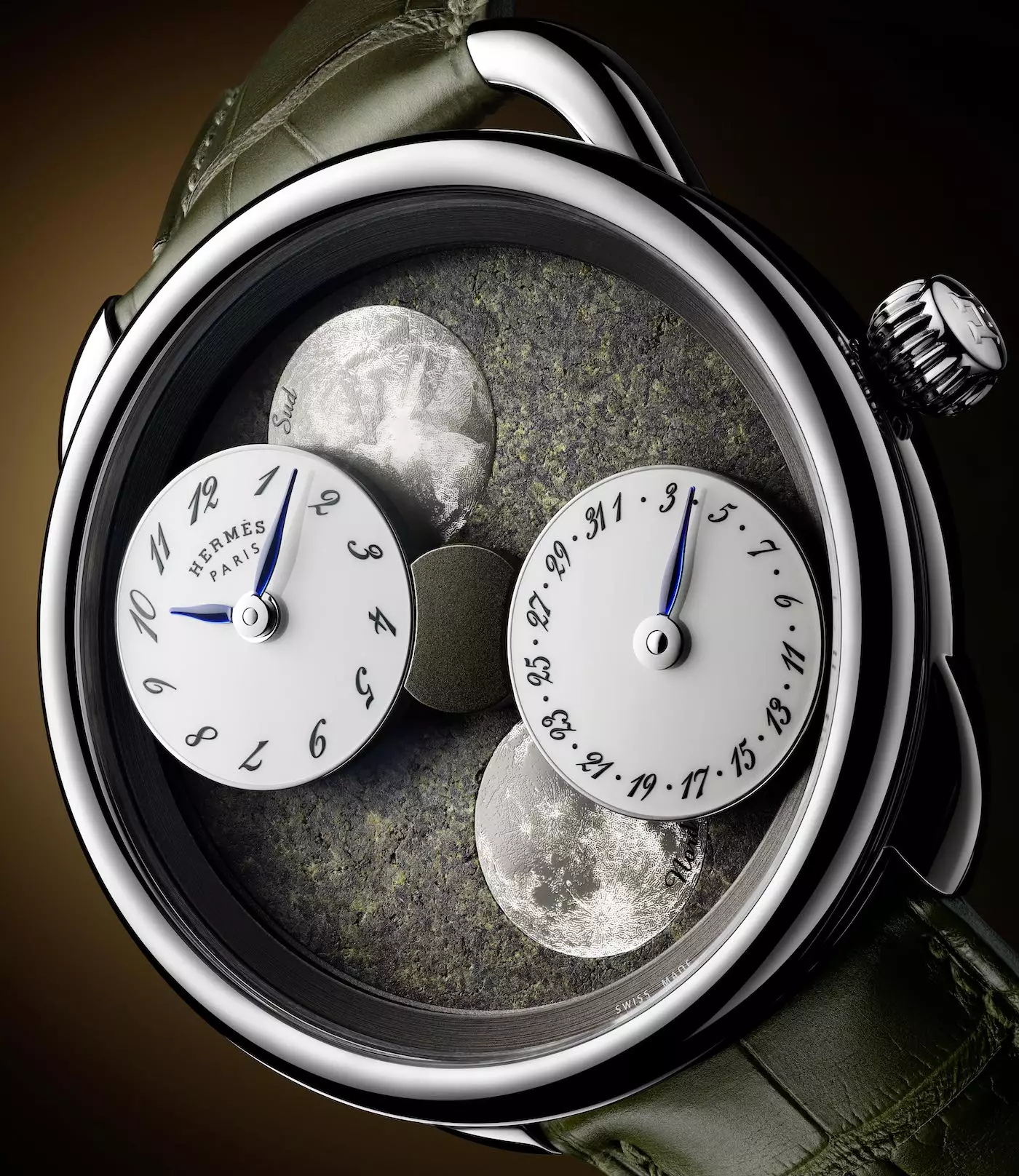 Hermѐs Arceau L'heure De La Lune Watch A cikin Sabon Meteorite, Lapis, Da Blue Pearl Dials 4803_3