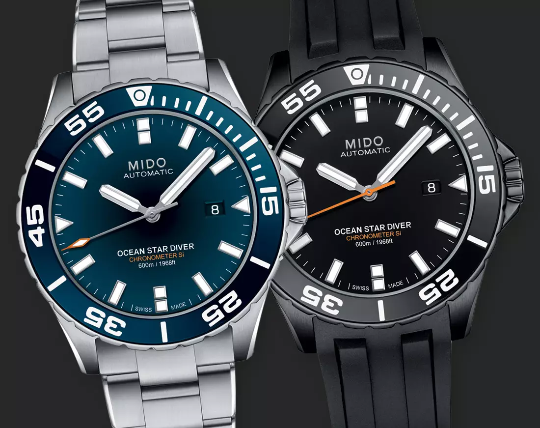 Mkusanyiko wa Mido Ocean Star Diver 600 nyeusi na bluu