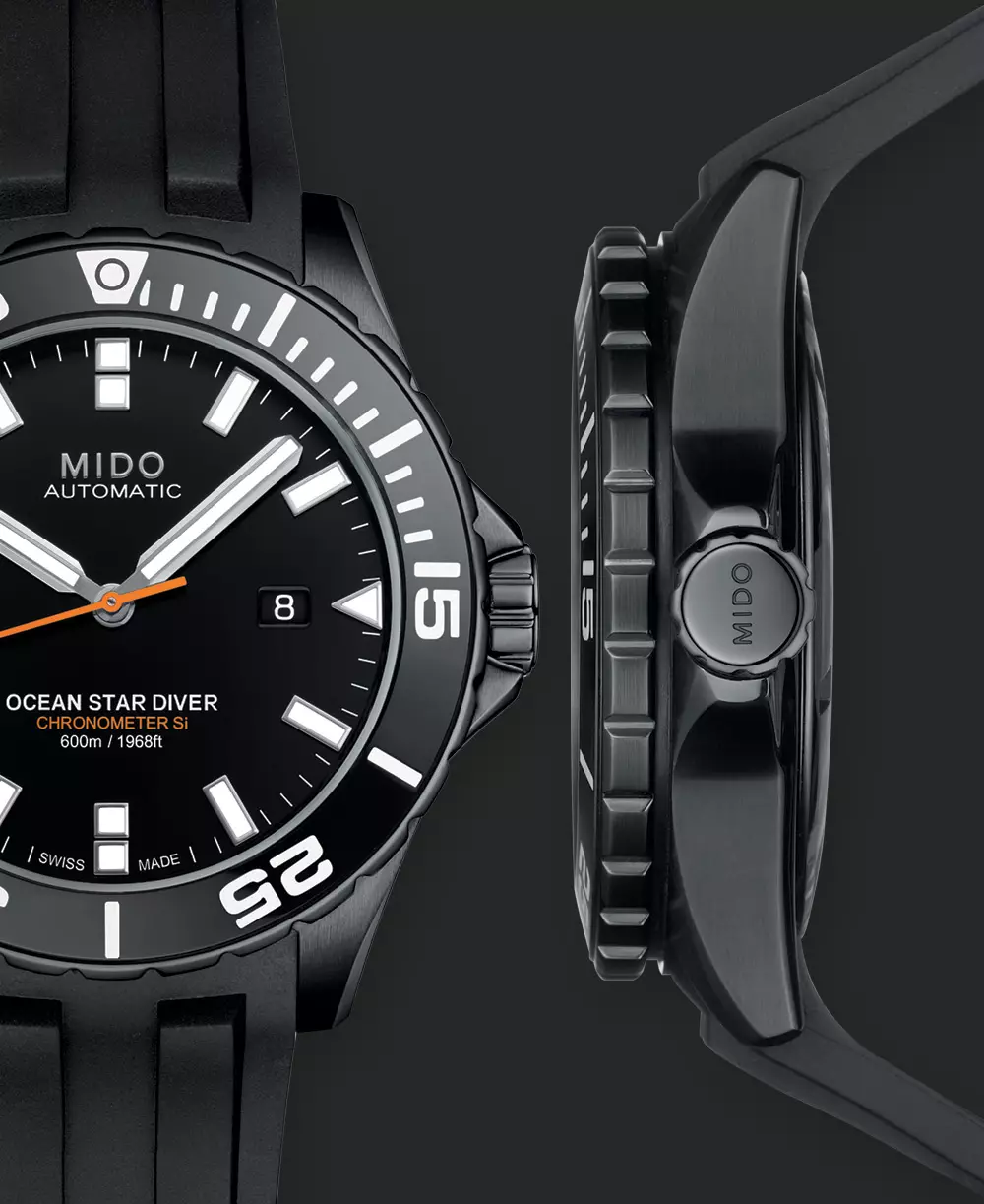 Mido Ocean Star Diver 600 შავი გვერდითი ხედი