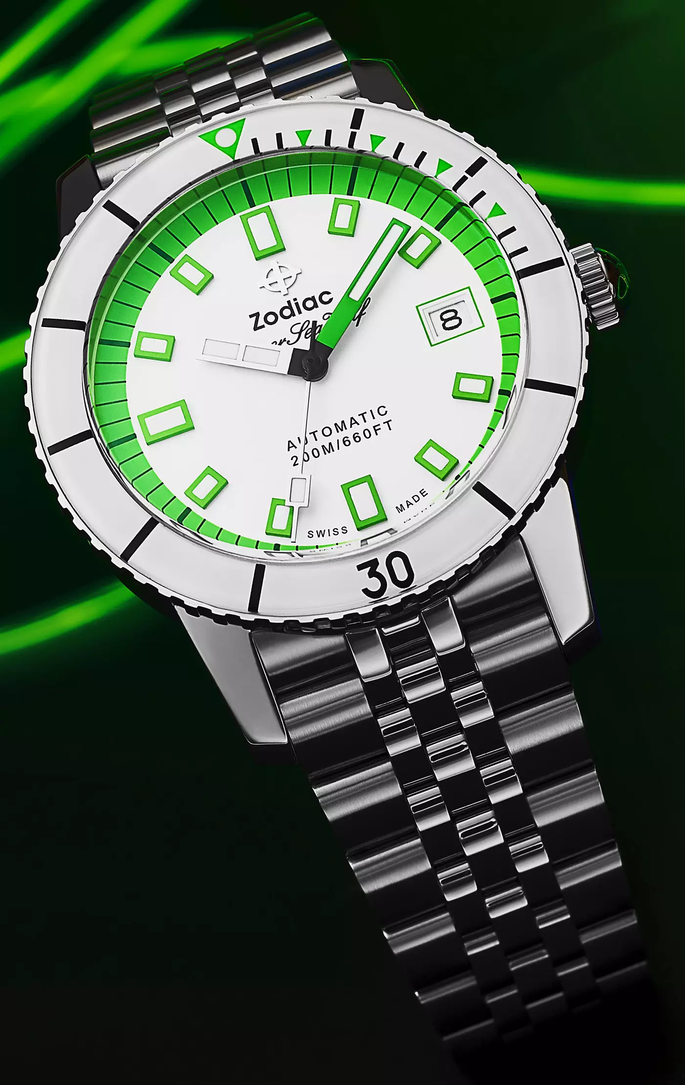 Zodiac debuteer Super Sea Wolf 53 Neon En Super Sea Wolf GMT Neon Horlosies 7141_8