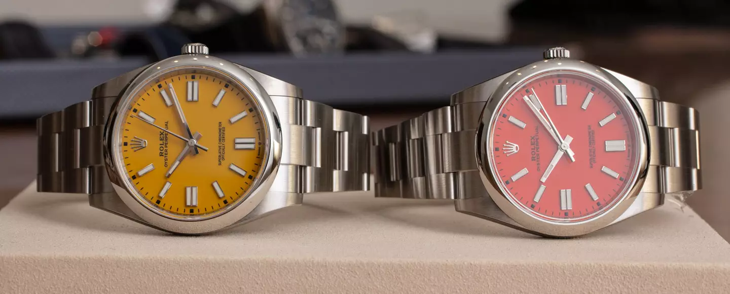 Aka-Na: Rolex Oyster Perpetual 41 Red Coral Versus Yellow Dial Watches 7525_5