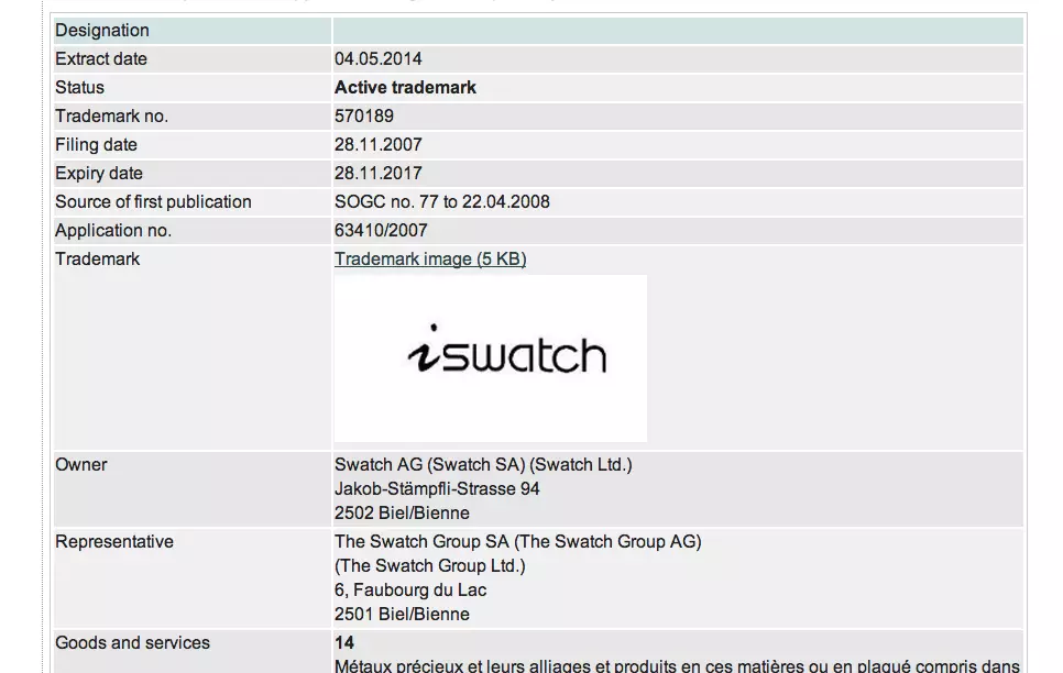 Is de Swatch-groep ynteressearre yn it bestriden fan Apple oer it iWatch-hannelsmerk?