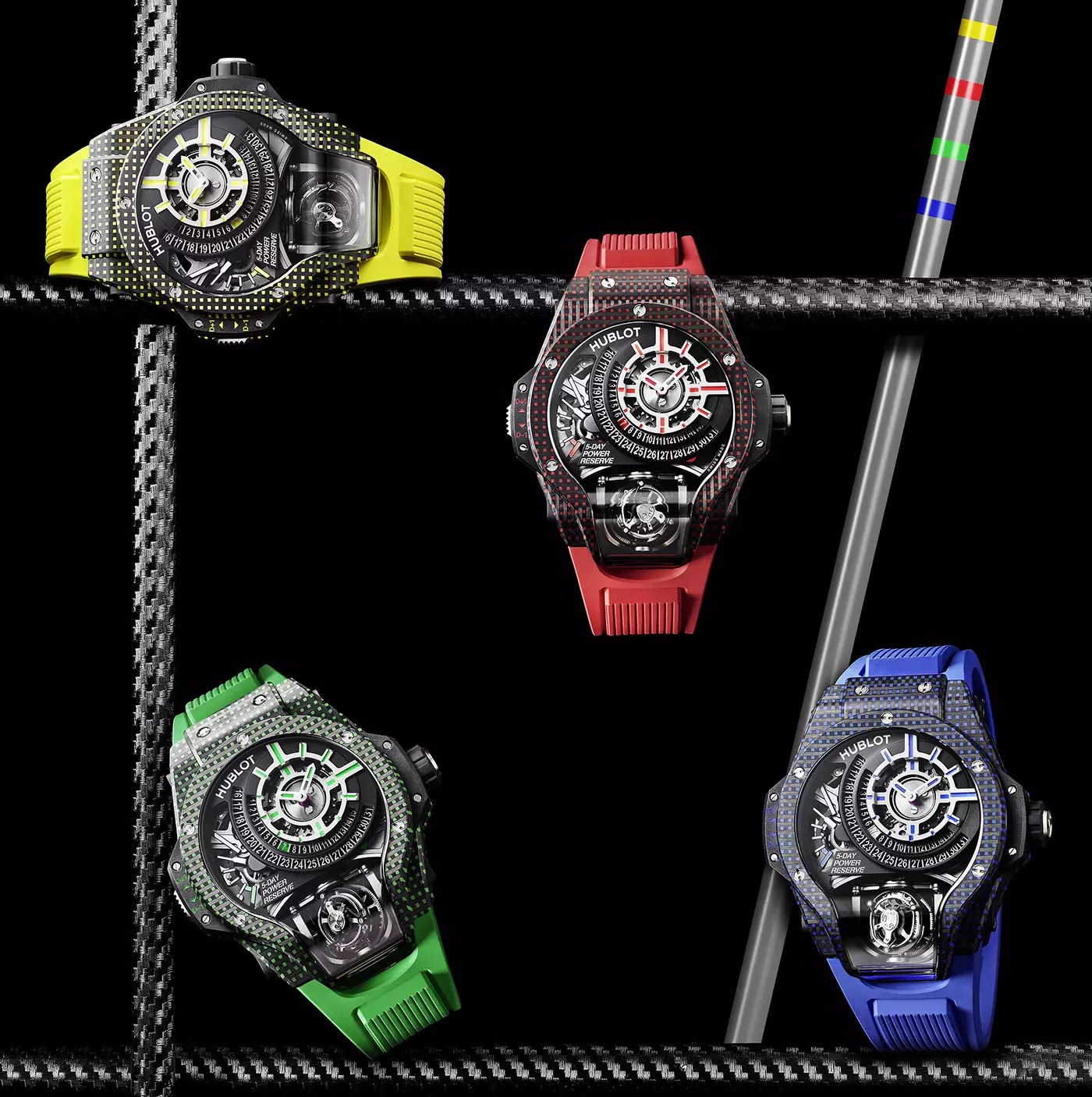 Hublot presenta la serie de relojes de carbono 3D MP-09 Tourbillon Bi-Axis de 5 días de reserva de marcha de edición limitada 9461_1