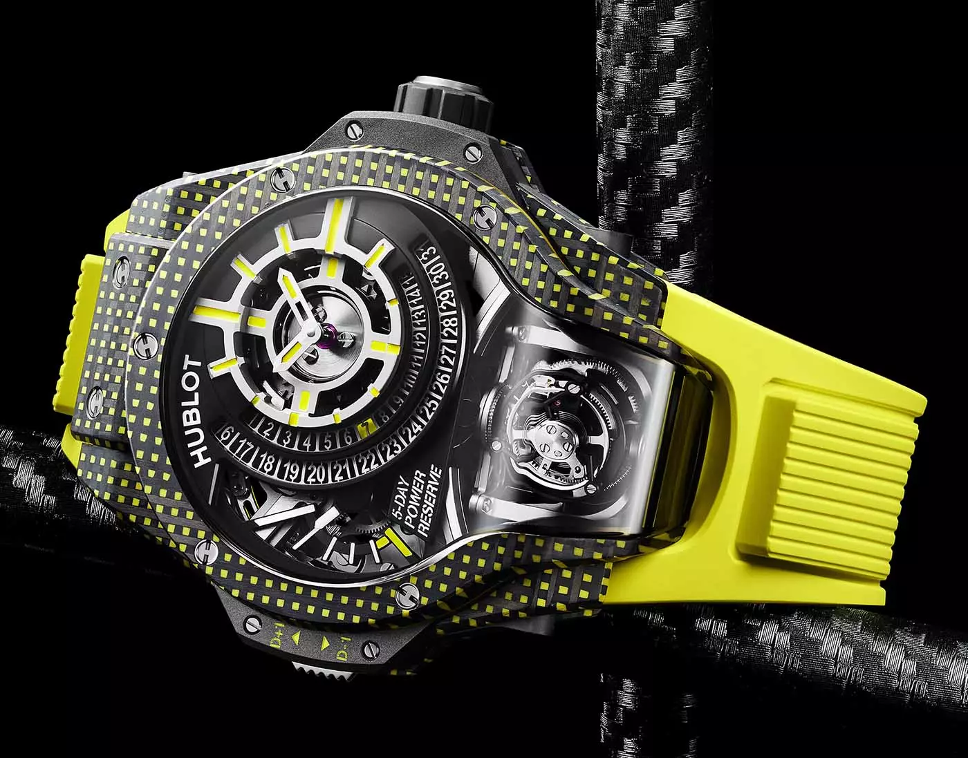 Hublot presenta la serie de relojes de carbono 3D MP-09 Tourbillon Bi-Axis de 5 días de reserva de marcha de edición limitada 9461_7